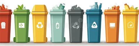 Color Coded Trash Bins Organized For Recycling Categories Promoting