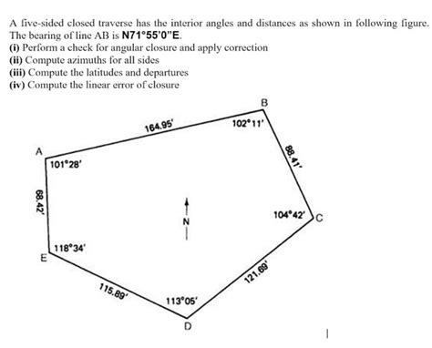 Solved A Five Sided Closed Traverse Has The Interior Angles Chegg