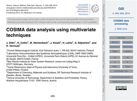 pdf cosima data analysis using multivariate techniques