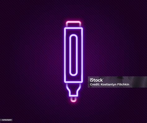 검은 색 배경에 격리 빛나는 네온 라인 마커 펜 아이콘 다채로운 개요 개념 벡터 컴퓨터 그래픽에 대한 스톡 벡터 아트 및 기타 이미지 컴퓨터 그래픽 형광색의 형광펜