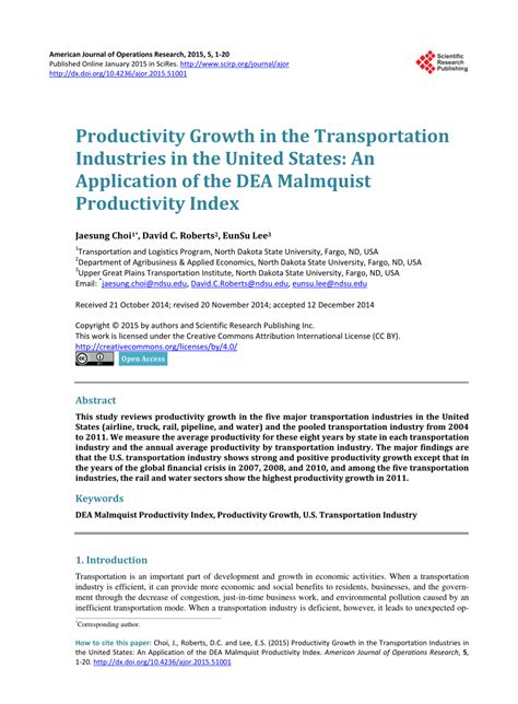 Pdf Productivity Growth In The Transportation Industries In The