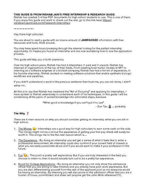 Rishab Jain Internship Guide Pdf Internship Job Hunting