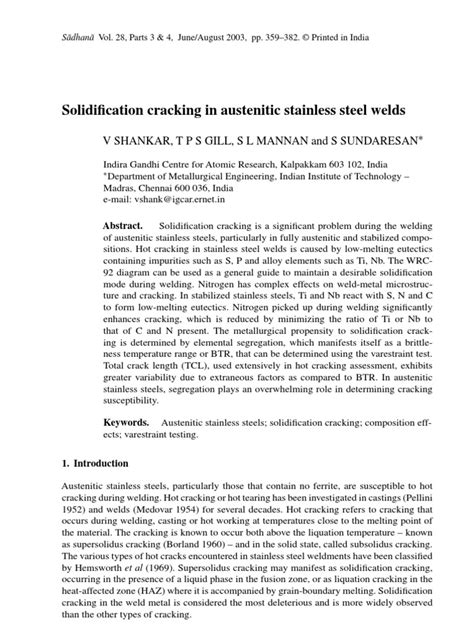 Solidification Cracking In Ss Welds Pe1119 Pdf Steel Welding