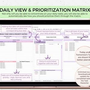 Google Sheets Planner To Do List Spreadsheet Priority Matrix Task Planner Digital Weekly