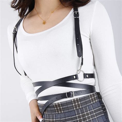 섹시한 가죽 하네스 여성 란제리 속박 가슴 하네스 하라주쿠 가터 벨트 바디 스트랩 다리 하네스 벨트 성인용 섹스 토이여성용