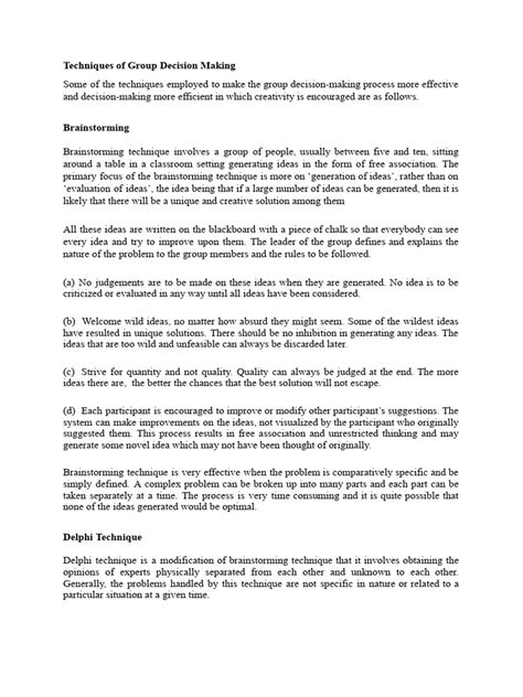 10 Ob Techniques Of Group Decision Making Sem 5 Pdf Brainstorming