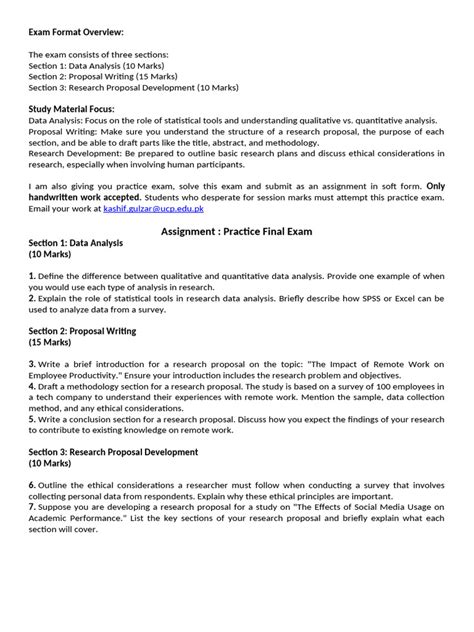 Assignment Plus Final Exam Format Pdf