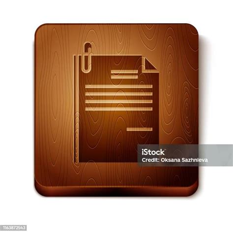 갈색 파일 문서 및 흰색 배경에 격리 된 종이 클립 아이콘입니다 체크리스트 아이콘입니다 비즈니스 개념입니다 나무 사각형 버튼입니다 벡터 일러스트레이션 0명에 대한 스톡 벡터