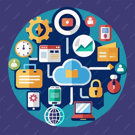 A Cloud Computing Illustration Featuring Various Icons Premium Ai Generated Vector