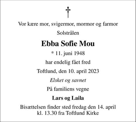 Ebba Sofie Mou Dødsannoncer i Danmark