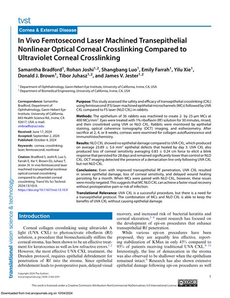 Pdf In Vivo Femtosecond Laser Machined Transepithelial Nonlinear Optical Corneal Crosslinking