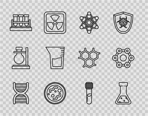 Set Line Dna Symbol Test Tube And Flask Chemical Atom Bacteria