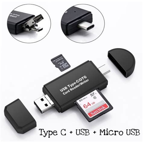SD MicroSD TF Card Reader to Type c Micro USB USB OTG adapter USB การดรดเดอร ตวอาน