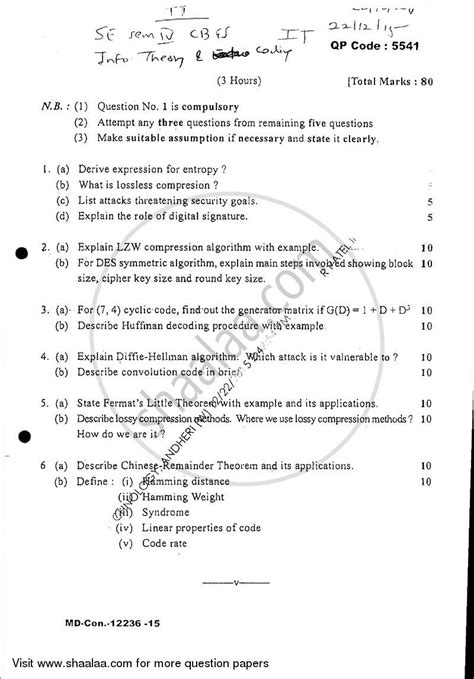 Information Theory And Coding 2015 2016 Be It Information Technology Semester 4 Se Second