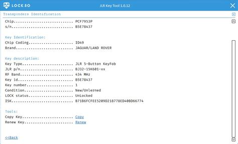 SW01 FREE With Lock50 HW01 Read JLR Key PCF7953 Part Frequency Position Locked Status Info