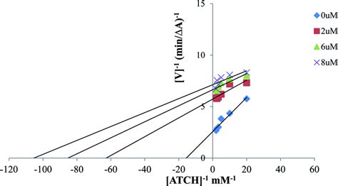 Lineweaverburk Reciprocal Plot Of Ache Initial Velocity With