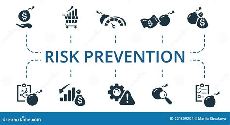 Risk Prevention Line Icons Collection Mitigation Preparedness Contingency Security