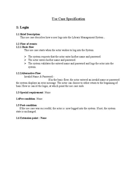 1 Login Use Case Specification Pdf Use Case User Computing