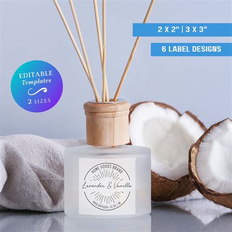 Square Reed Diffuser Label Template Editable Essential Oil Diffuser Label Custom Luxury Oil Reed