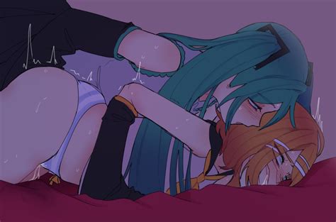 Rule 34 2girls Aqua Hair Bed Blonde Hair Blue Eyes Blue Hair Blush