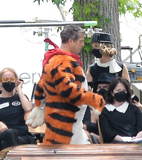 Hugh Grant Dons A Tony The Tiger Suit With Jerry Seinfeld On The Set Of Pop Tarts Film In La