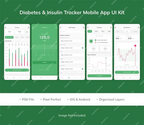 Premium Psd Diabetes And Insulin Tracker Mobile App Ui Kit