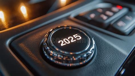 Illuminated Start Engine Button Black Leather Surface 2025 New Year Message Symbolizing Fresh
