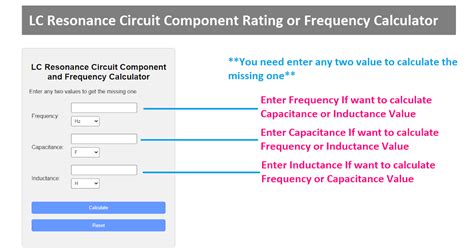 Lc Resonance Circuit Calculator Component Rating Frequency Etechnog