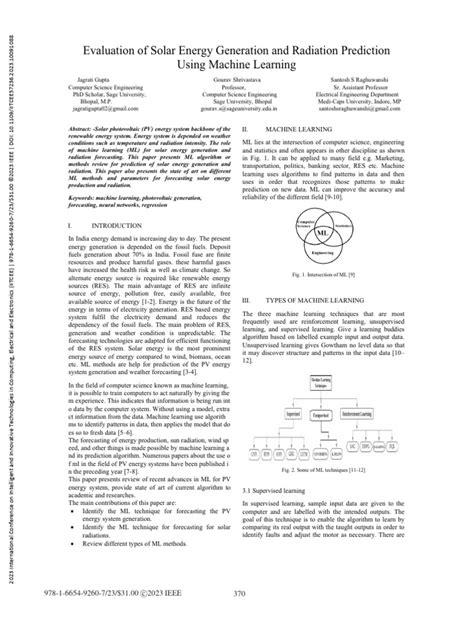 Evaluation Of Solar Energy Generation And Radiation Prediction Using Machine Learning Pdf