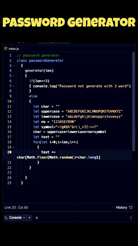 Password Generator In Javascript In 60 Secshortsyoutubeshorts Codingjavascript