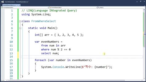 C 강의 Fromwhereselect Linq를 사용하여 컬렉션 데이터에서 짝수 데이터만 추출하기 Youtube