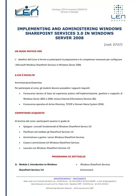 Implementing And Administering Windows Sharepoint Services 30 In Windows Server 2008 Scheda