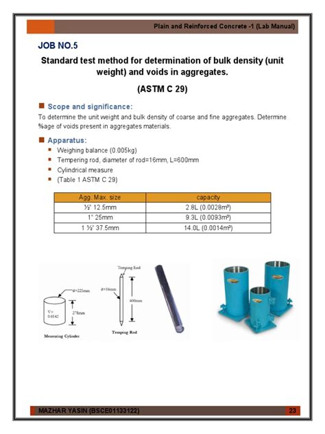 Standard Test Method For Determination Of Bulk Density Unit Weight And Voids In Aggregates