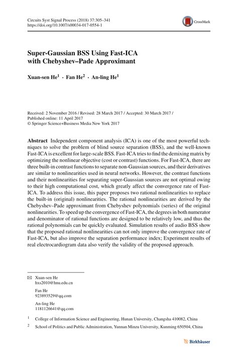 Pdf Super Gaussian Bss Using Fast Ica With Chebyshevpade Approximant
