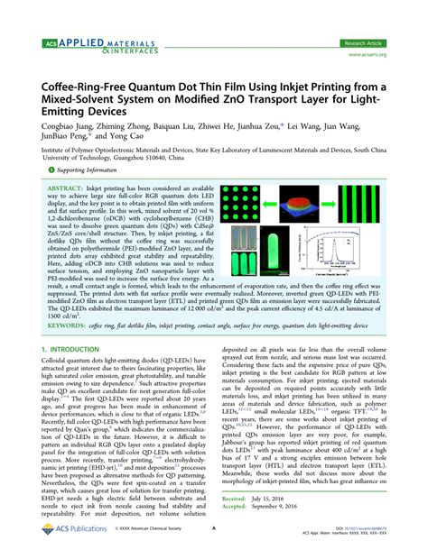 Pdf Coffee Ring Free Quantum Dot Thin Film Using Inkjet Printing From A Mixed Solvent System
