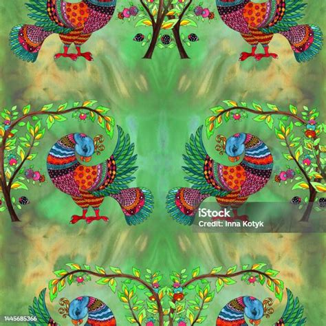 원활한 패턴입니다 새와 나무는 동양의 모티프입니다 인도 민족 패턴입니다 수채화 벽지 인쇄물 간판 물건 웹 사이트지도 포스터 전단지 포장을 사용하십시오 0명에 대한 스톡 벡터