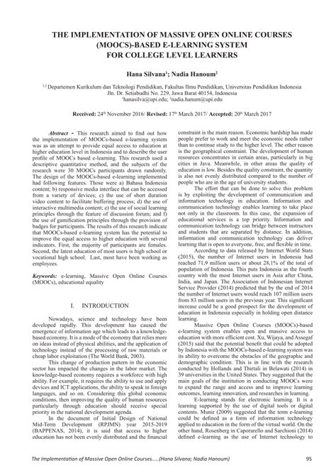 Pdf The Implementation Of Massive Open Online Courses Moocs Based E Learning System For