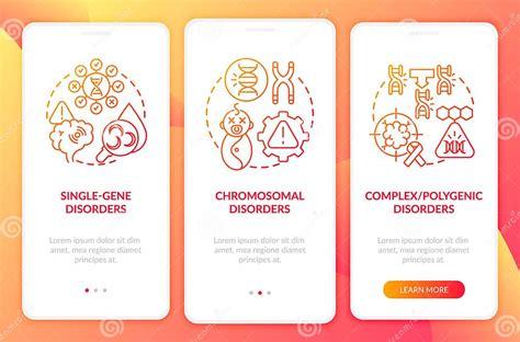 Types Of Genetic Disorders Red Onboarding Mobile App Page Screen With