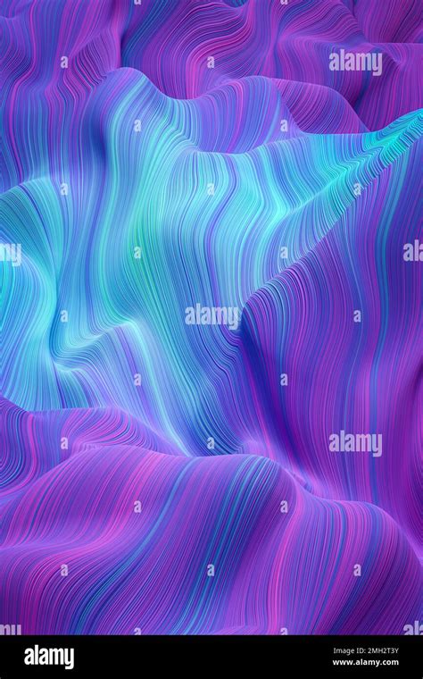 Multi Colored Curved Structured And Striped Wavy Shape Background In Blue And Pink Tones Stock