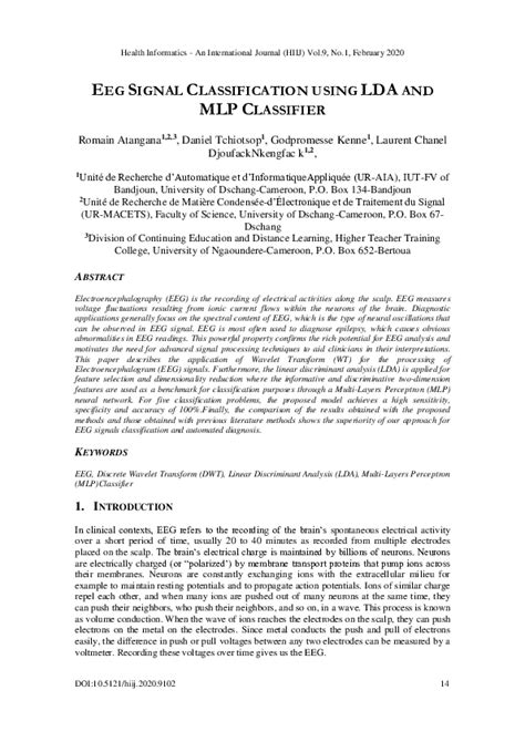 Pdf Eeg Signal Classification Using Lda And Mlp Classifier