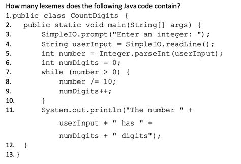 Solved How Many Lexemes Does The Following Java Code