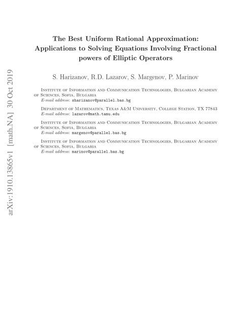 Pdf The Best Uniform Rational Approximation Applications To Solving Equations Involving