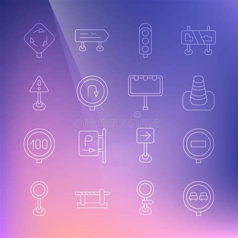 Set Line No Overtaking Road Traffic Stop Sign Traffic Cone Light Turn Back Exclamation Mark