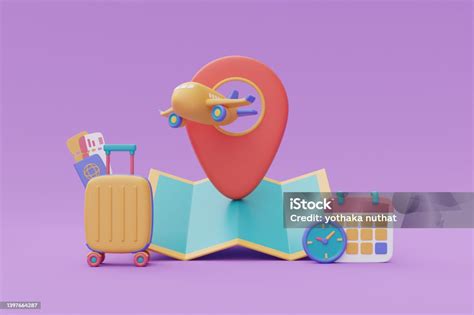 여행 비행기 여행 가방 지도 여권 및 티켓 여행 시간 온라인 항공권 예약 휴가 휴가 3d 렌더링 관광 및 여행 계획 3차원 형태에 대한 스톡 사진 및 기타 이미지 Istock