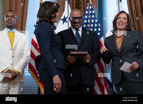 Vice President Kamala Harris Right Laughs With Candace Bond Second