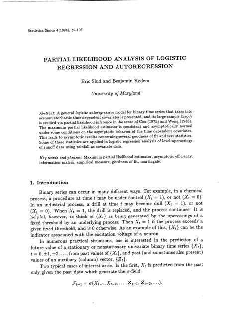 Pdf Partial Likelihood Analysis Of Logistic Regression And Autoregression