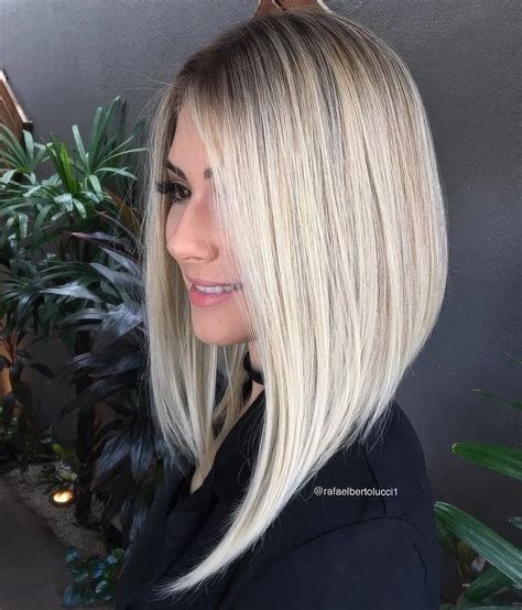 Long Angled Bob Hairstyles With Bangs