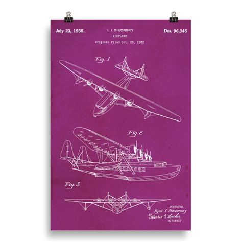 1933 Airplane Patent Blueprint Poster Vintage Aviator Wall Art Pilot