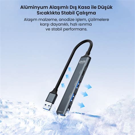 Dm Chb080 Usb A To 4 Portlu Usb 30 Usb 20 Type C Çoklayıcı Hub