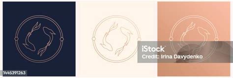 트렌디 한 선형 최소 스타일의 벡터 추상 로고 템플릿 두 물고기 음과 양 화장품 및 포장 보석 수공예품 또는 미용 제품에 대 한 추상 기호 0명에 대한 스톡 벡터 아트 및
